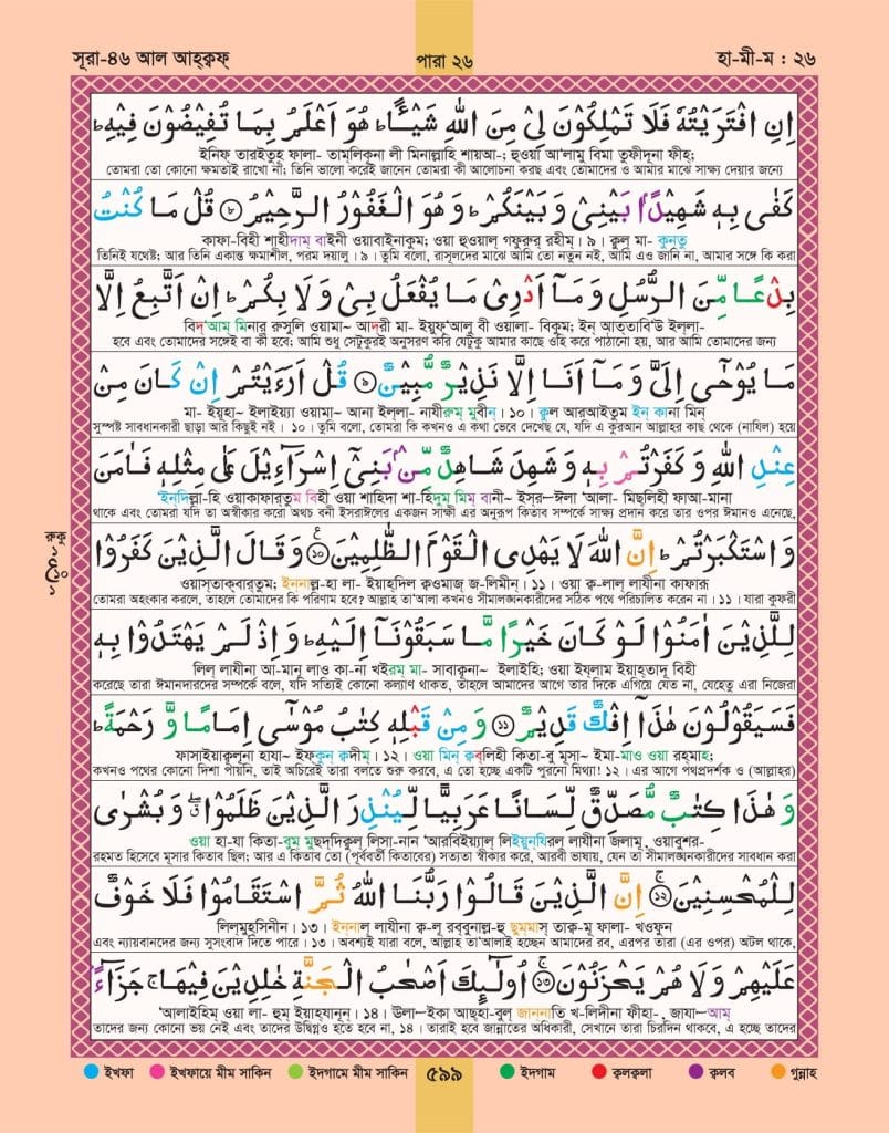 আরবি বাংলা কালার কোডেড কুরআন